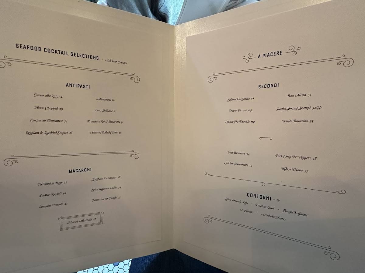 Menu at Carbone New York restaurant, New York City, 181 Thompson St