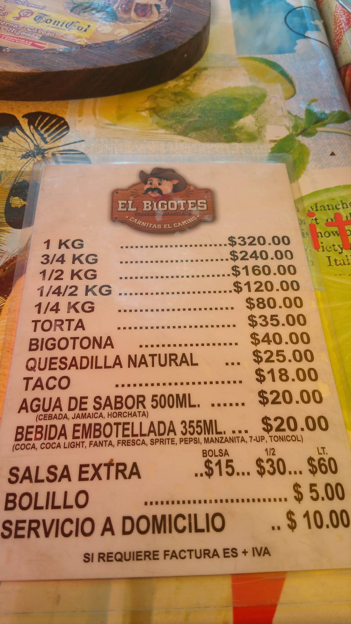 Carta del restaurante Carnitas El Camino - El Bigotes, Mazatlán, Av ...