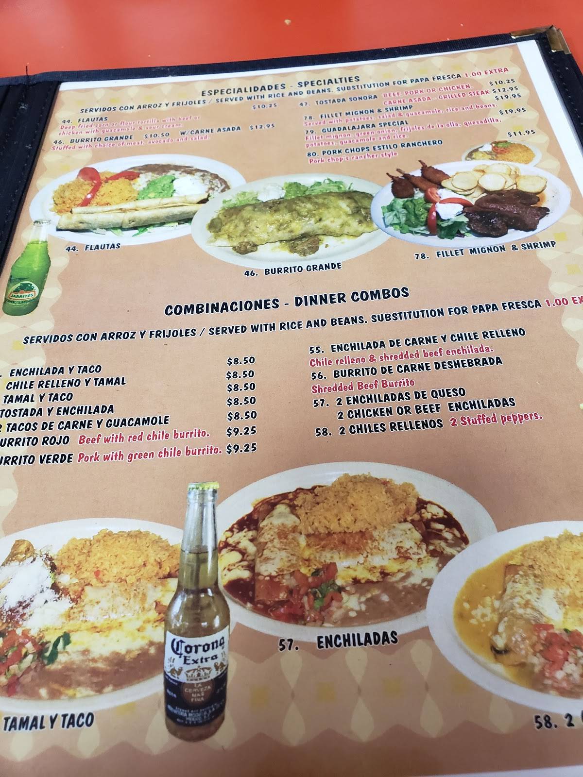 Menu at Casa Jimenez restaurant, Fontana