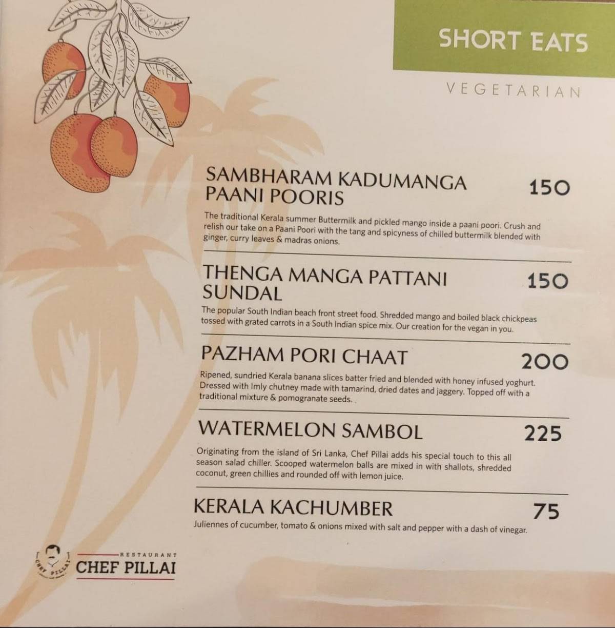 Menu at Restaurant Chef Pillai, Bengaluru