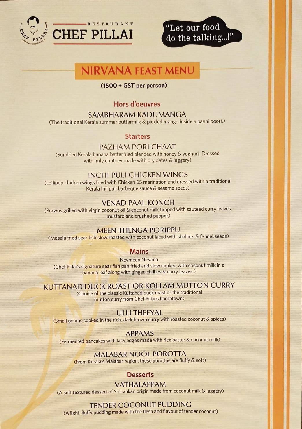 Menu at Restaurant Chef Pillai, Bengaluru
