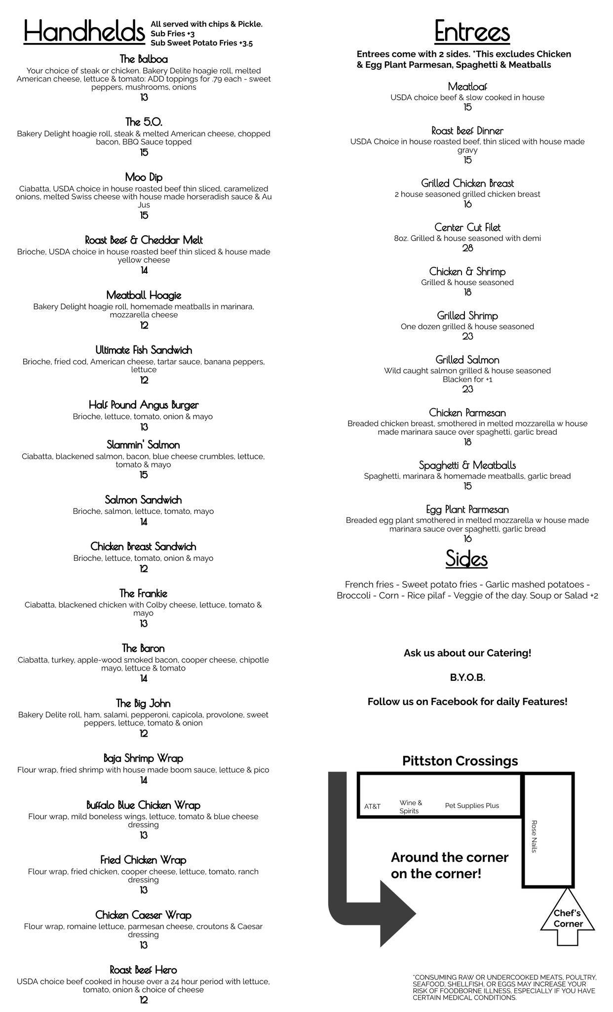 Menu at Chef's Corner restaurant, Yatesville, 320 PA-315 Suite #280