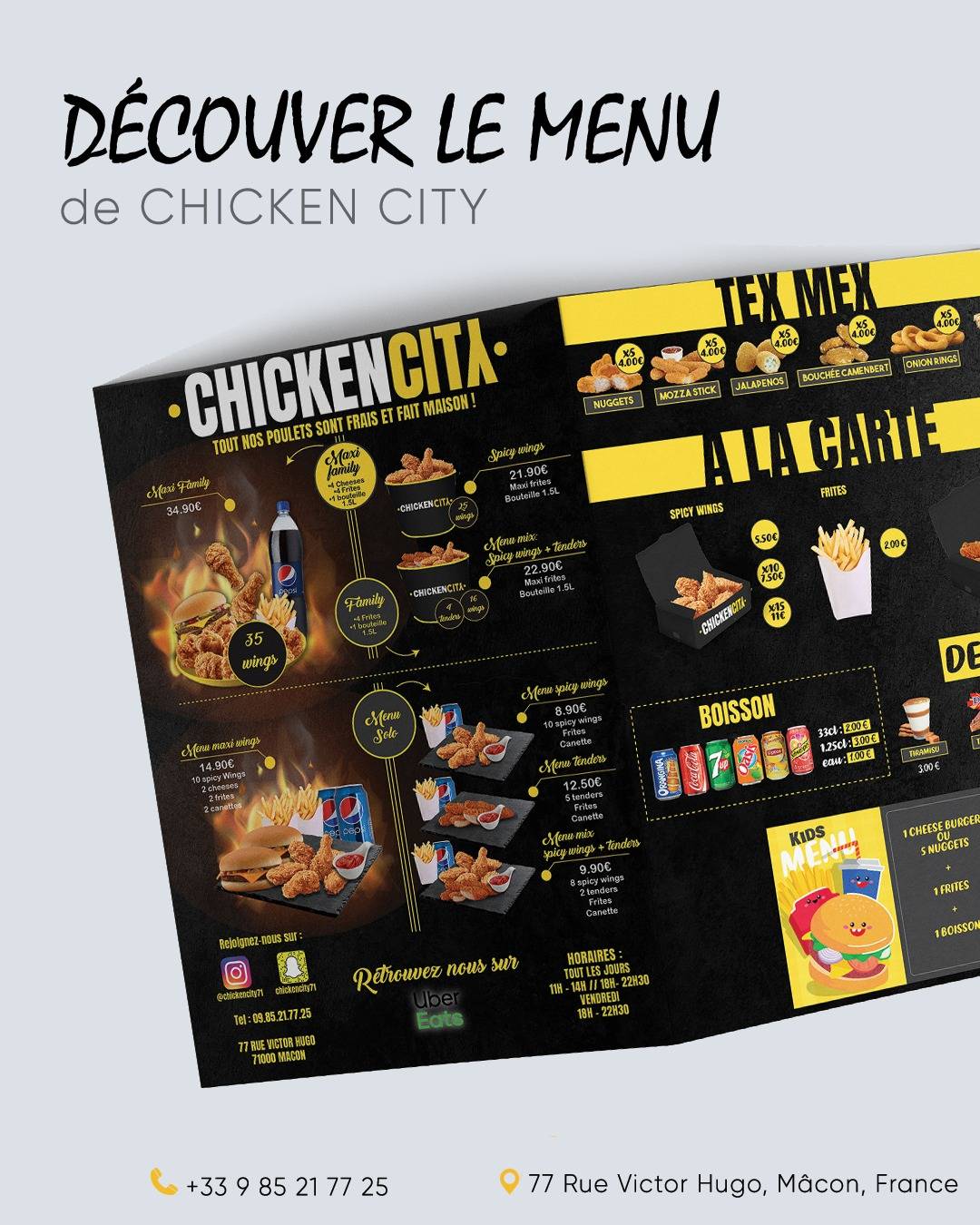 Menu au Chicken City restaurant, Mâcon