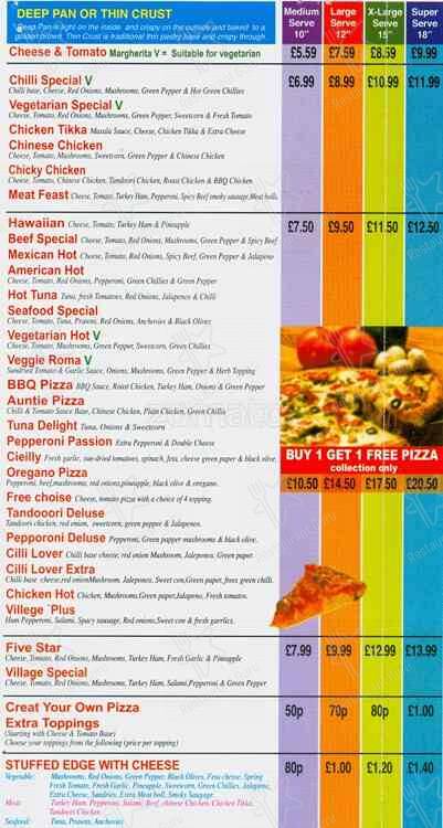 Menu at Chicken Village restaurant, London, 149 Ladbroke Grove