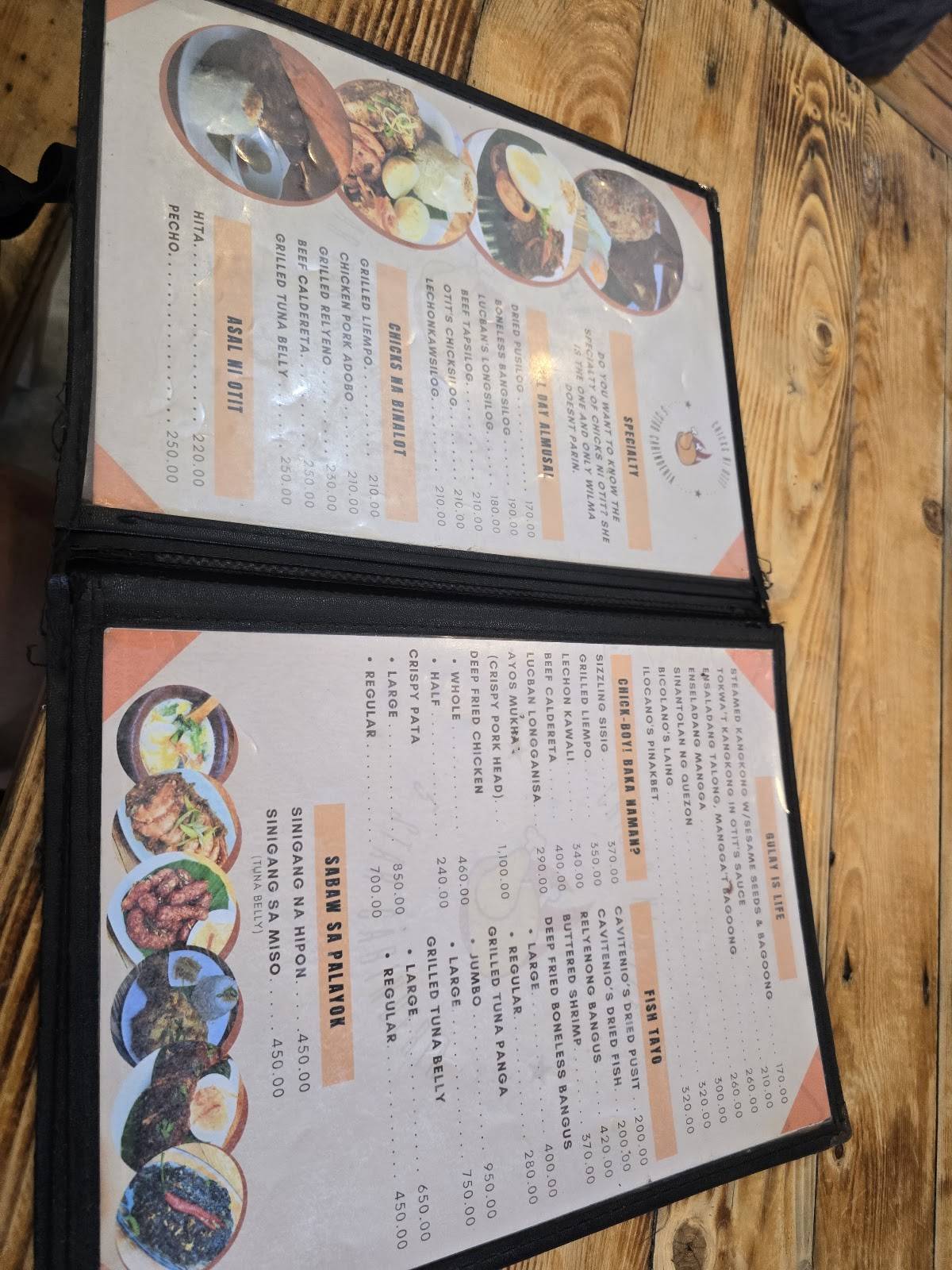 Menu at Chicks ni Otit Tagaytay restaurant, Tagaytay