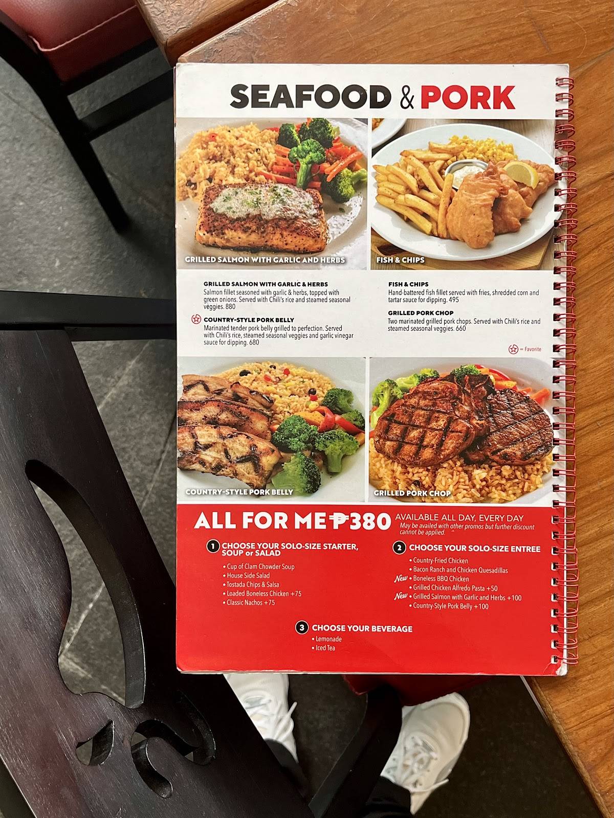 Carta del restaurante Chili's Uptown Mall, BGC, Taguig