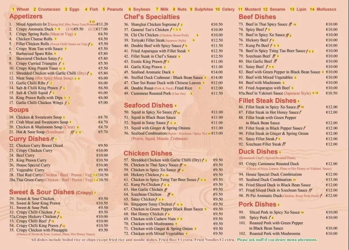 Menu at China Ki restaurant, Limerick, Unit 2