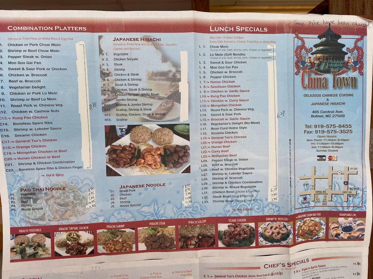 Menu at Chinatown Restaurant, Butner