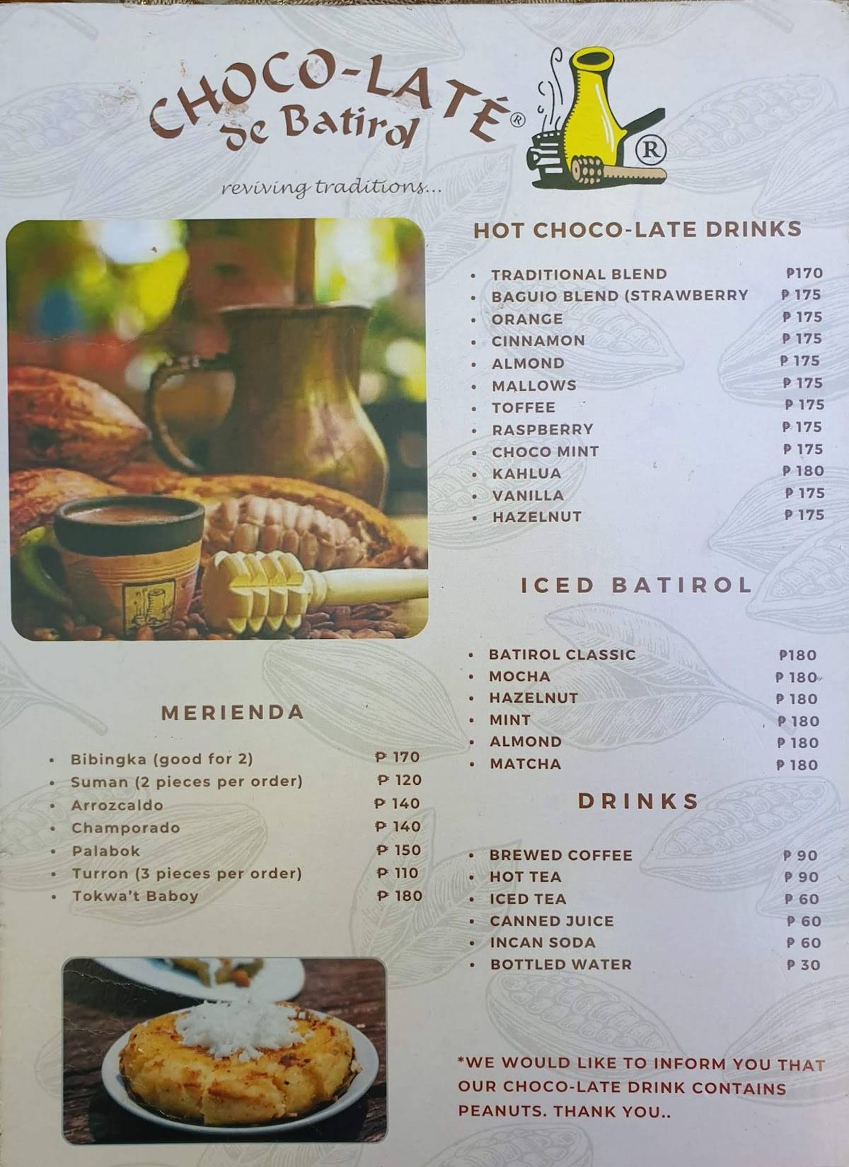 Menu at Choco-laté de Batirol restaurant, Baguio, Igorot Park