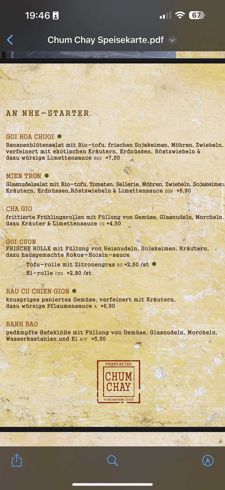 Speisekarte von Chum Chay restaurant, Köln