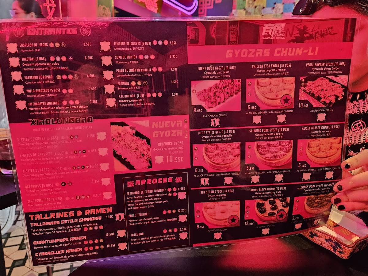 Carta del restaurante Chun Li, Madrid