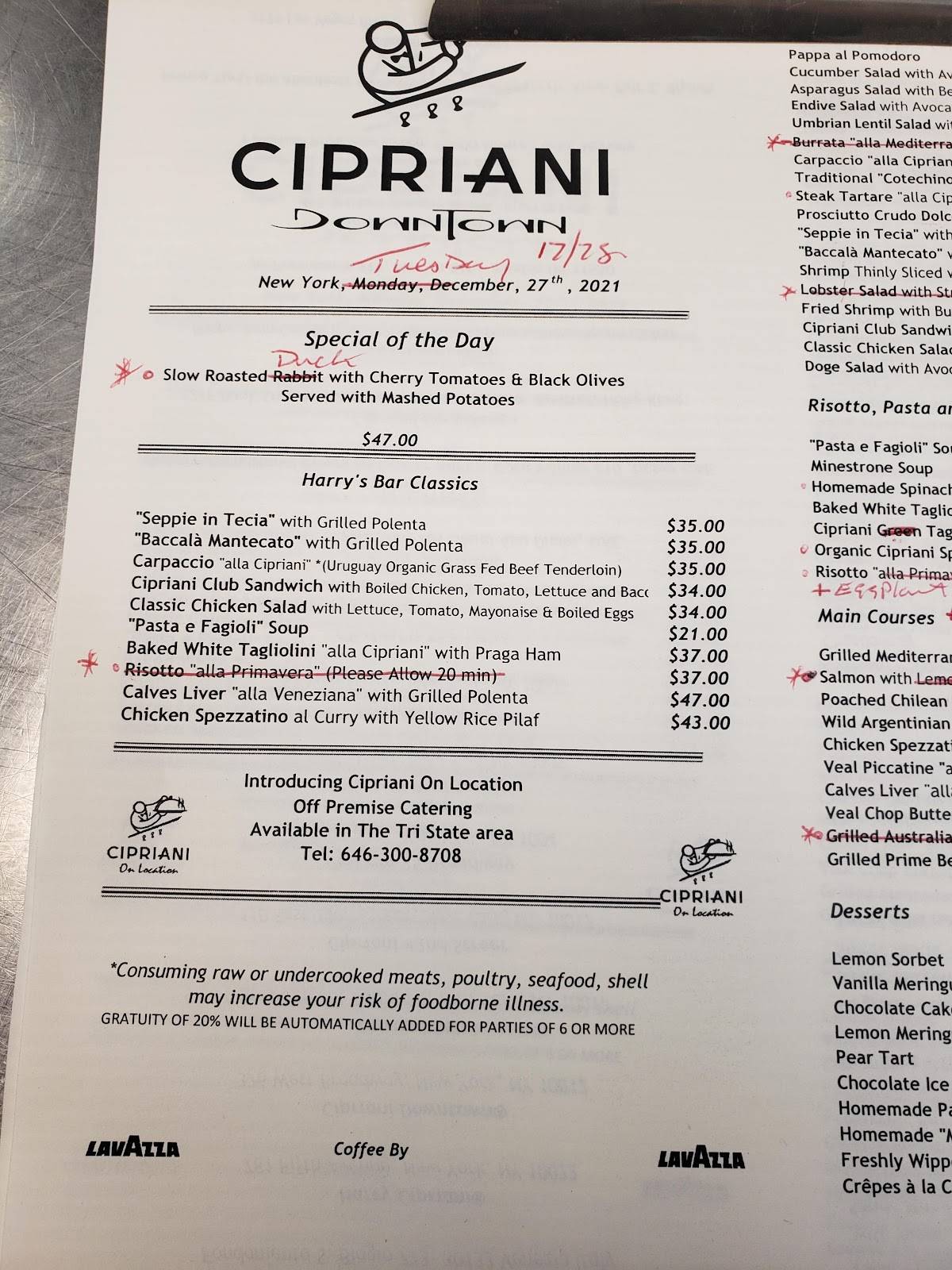 Menu at Cipriani Downtown (New York City) restaurant, New York City ...