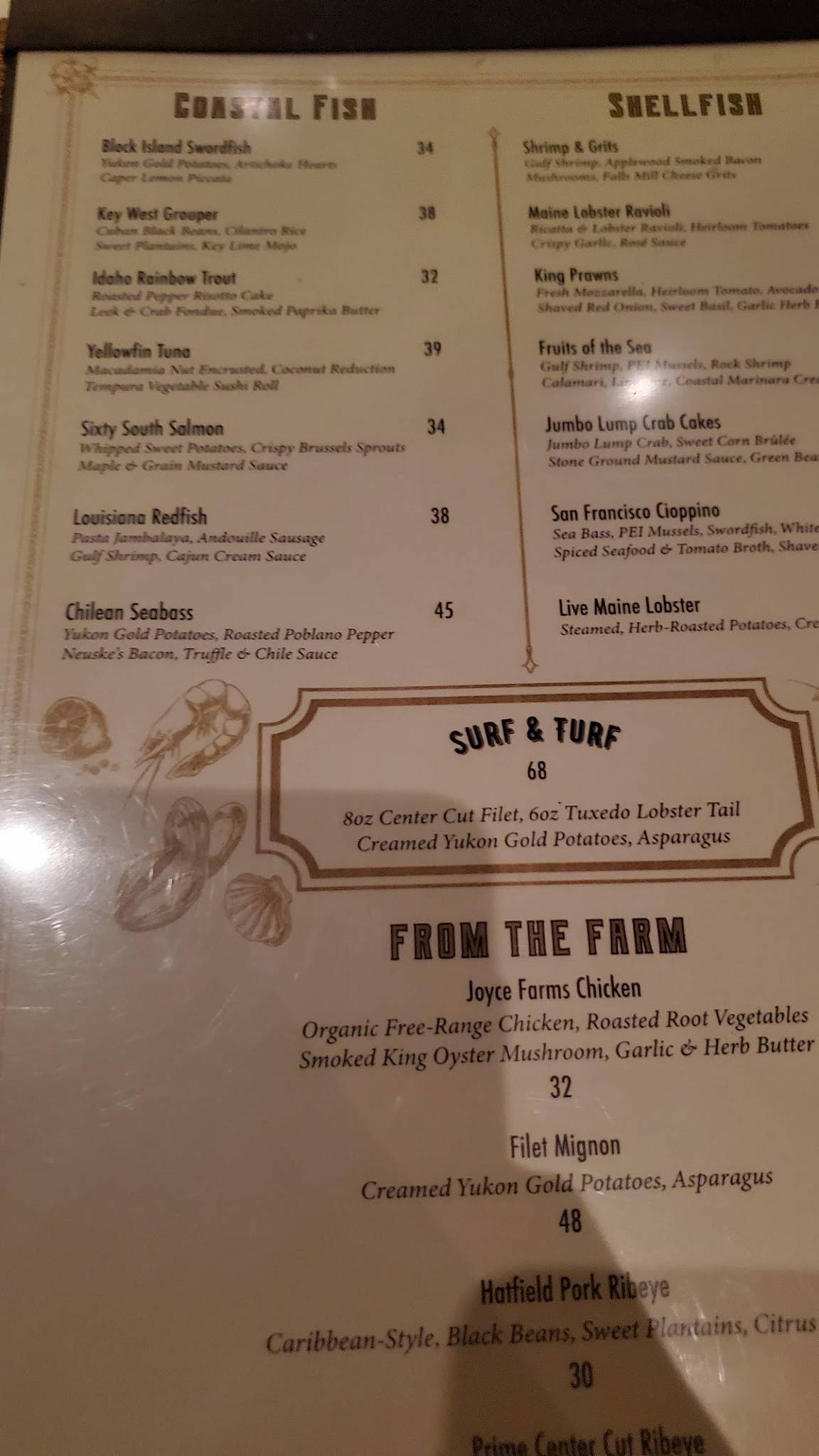 Menu at Coastal Fish Company restaurant, Memphis