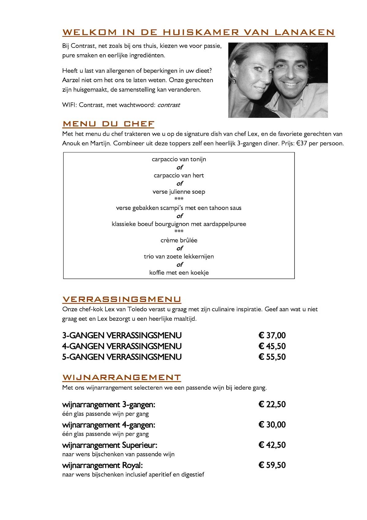 Menu at Restaurant Contrast, Lanaken