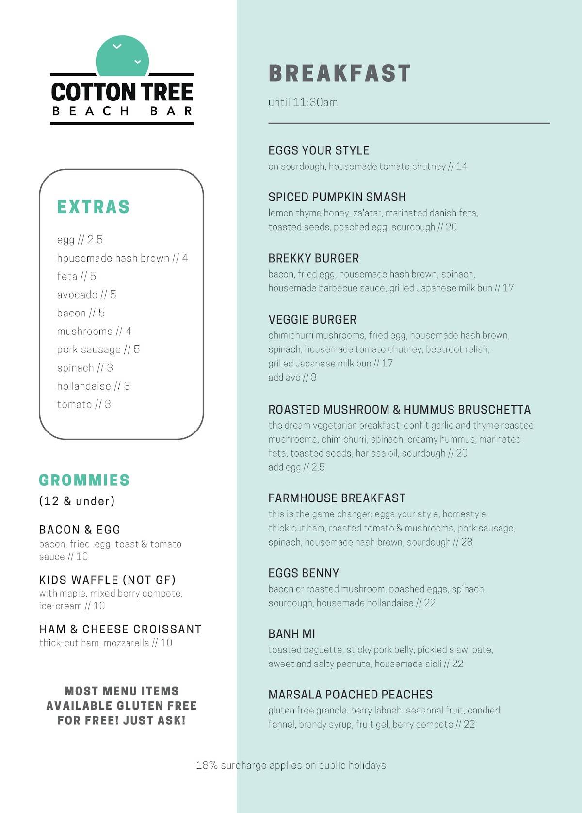 Menu at Cotton Tree Beach Bar, Maroochydore