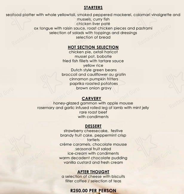 Menu at BON Hotel Bloemfontein Central pub & bar, Bloemfontein
