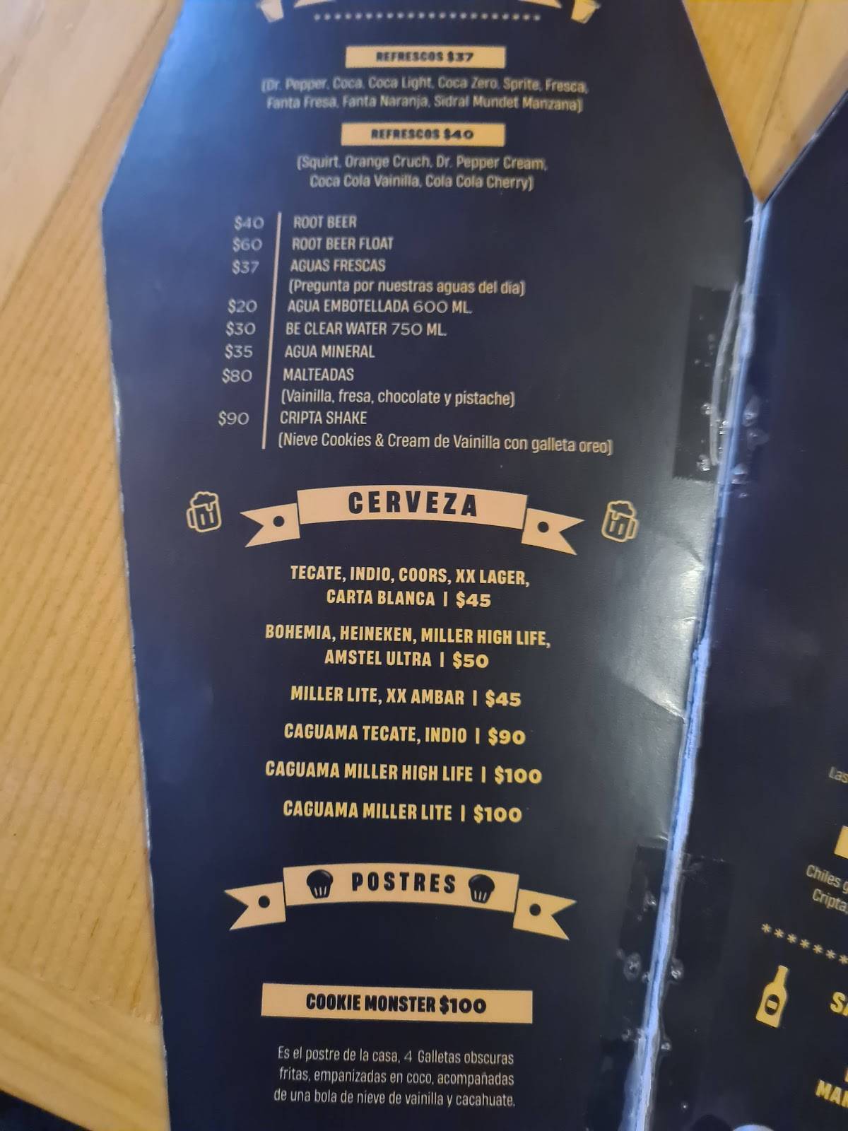 Carta del restaurante Cripta Burger, Mexicali, Calz. Justo Sierra s/n