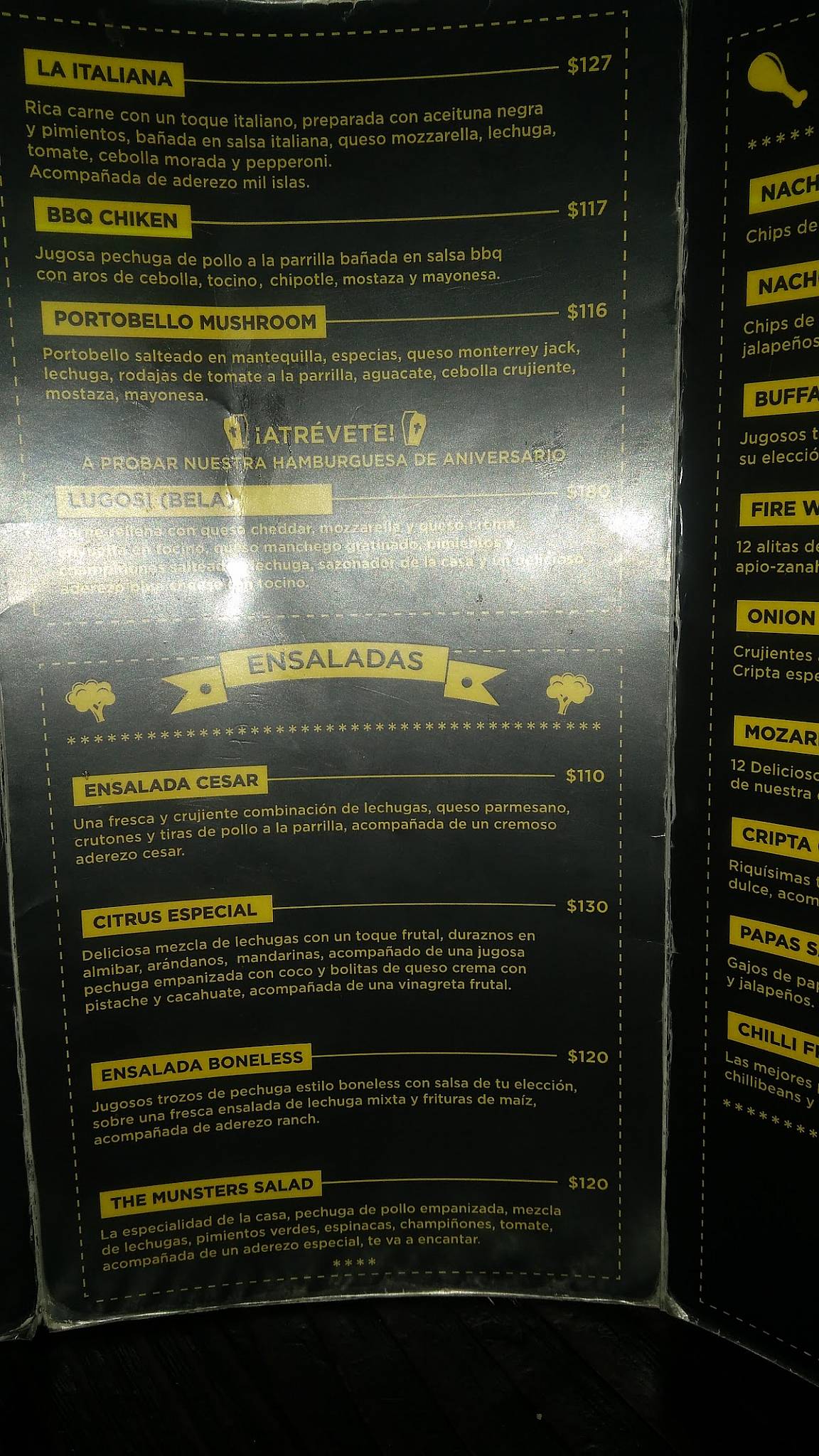Carta del restaurante Cripta Burger, Mexicali, Calz. Justo Sierra s/n