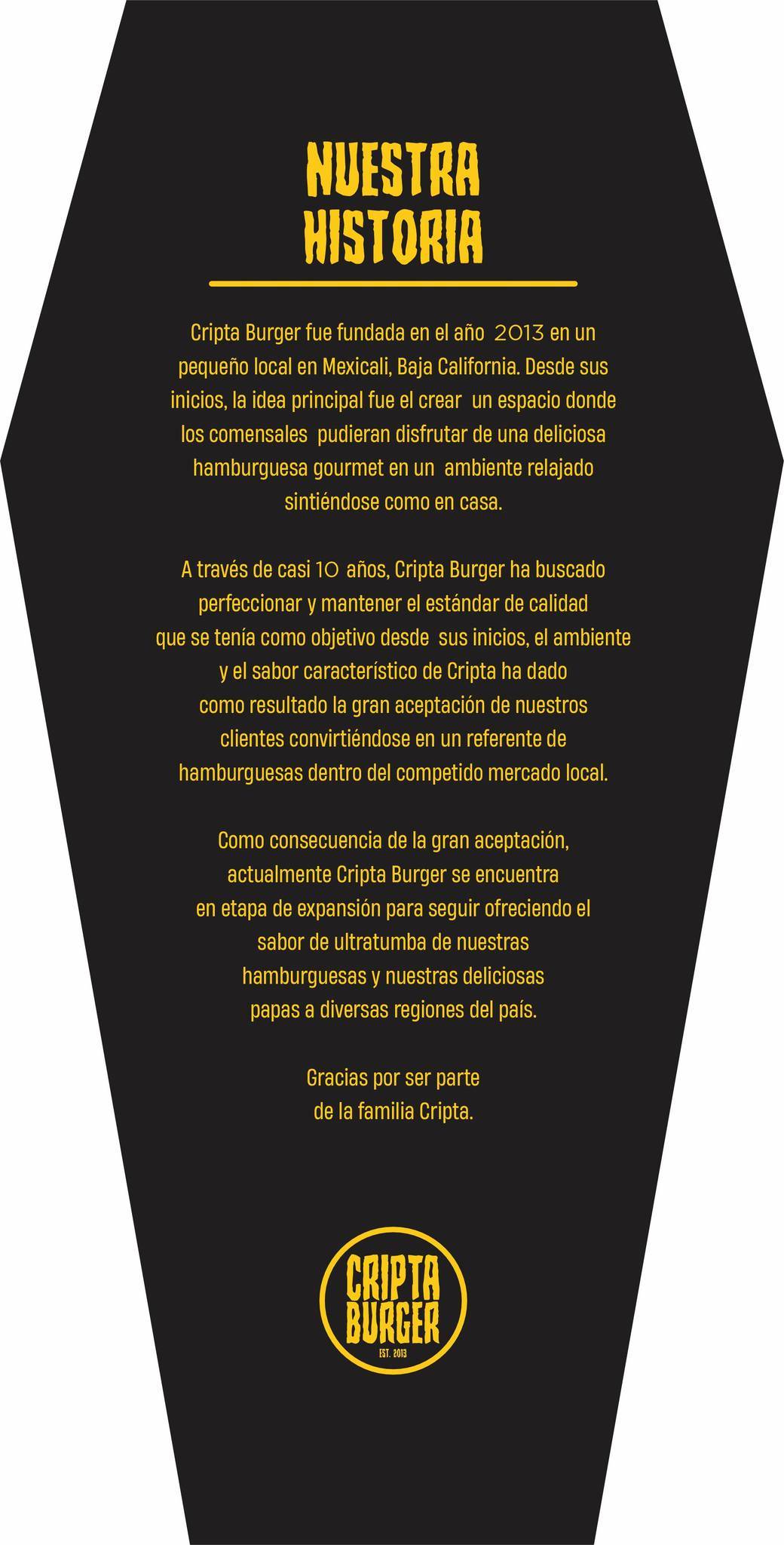 Carta del restaurante Cripta Burger, Mexicali, Calz. Justo Sierra s/n