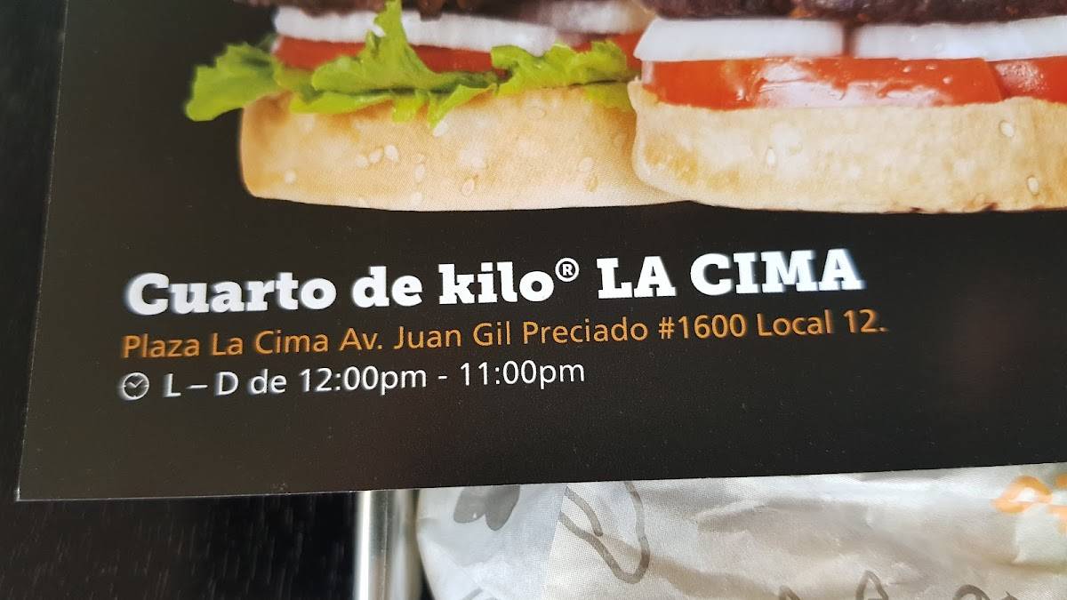 Menu at Cuarto de kilo restaurant, Zapopan, Plaza La Cima 1600-L-12