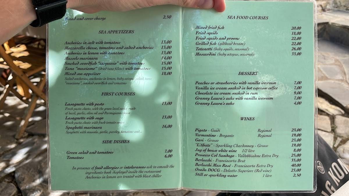 Menu at Da Laura restaurant, San Fruttuoso, Via S. Fruttuoso