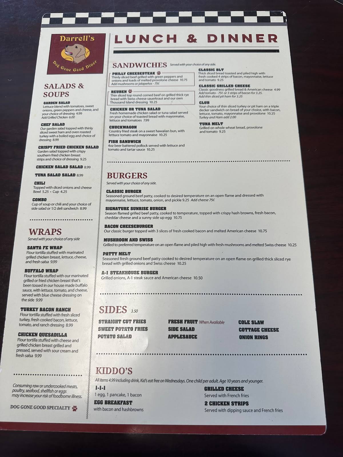 Menu at Darrell's Diner restaurant, The Villages, Burnsed Blvd #210