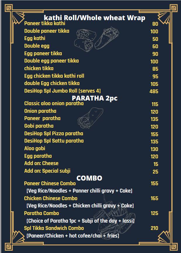 Menu at Desi Hop Cafe, Bengaluru