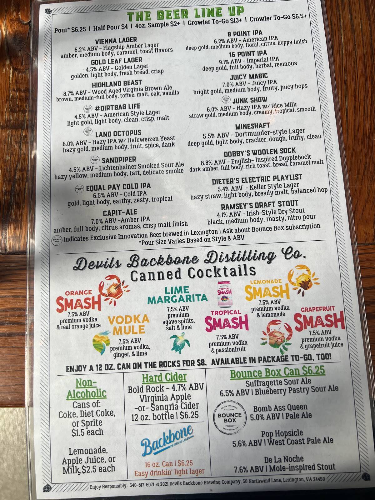 Menu at Devils Backbone Brewing Company - Outpost Tap Room & Kitchen ...
