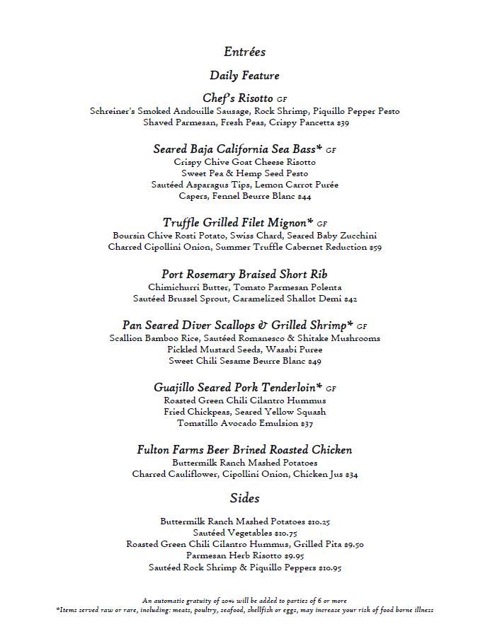 Menu at Different Pointe of View restaurant, Phoenix, N 7th St