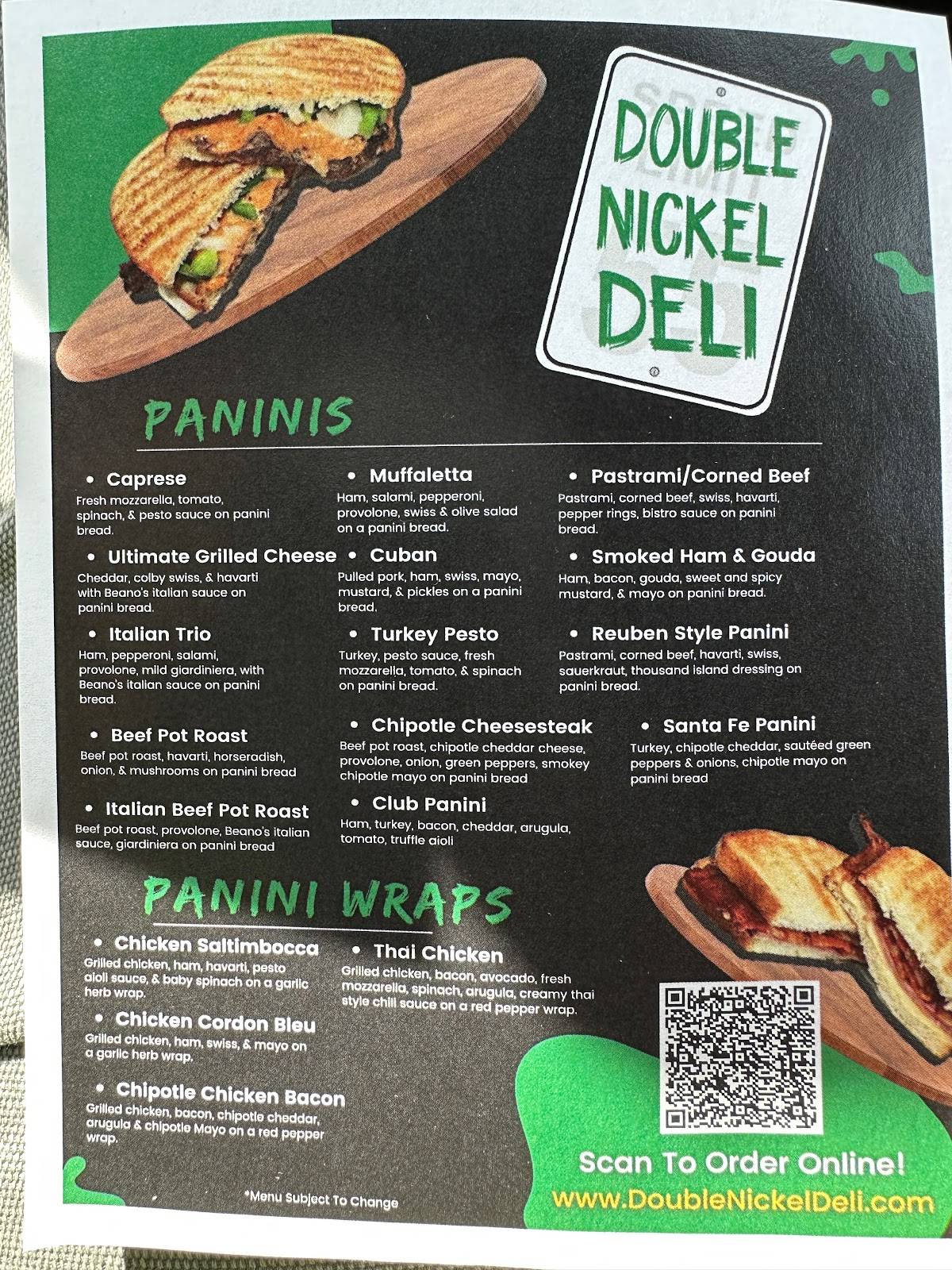 Menu at Double Nickel Deli restaurant, Camp Douglas