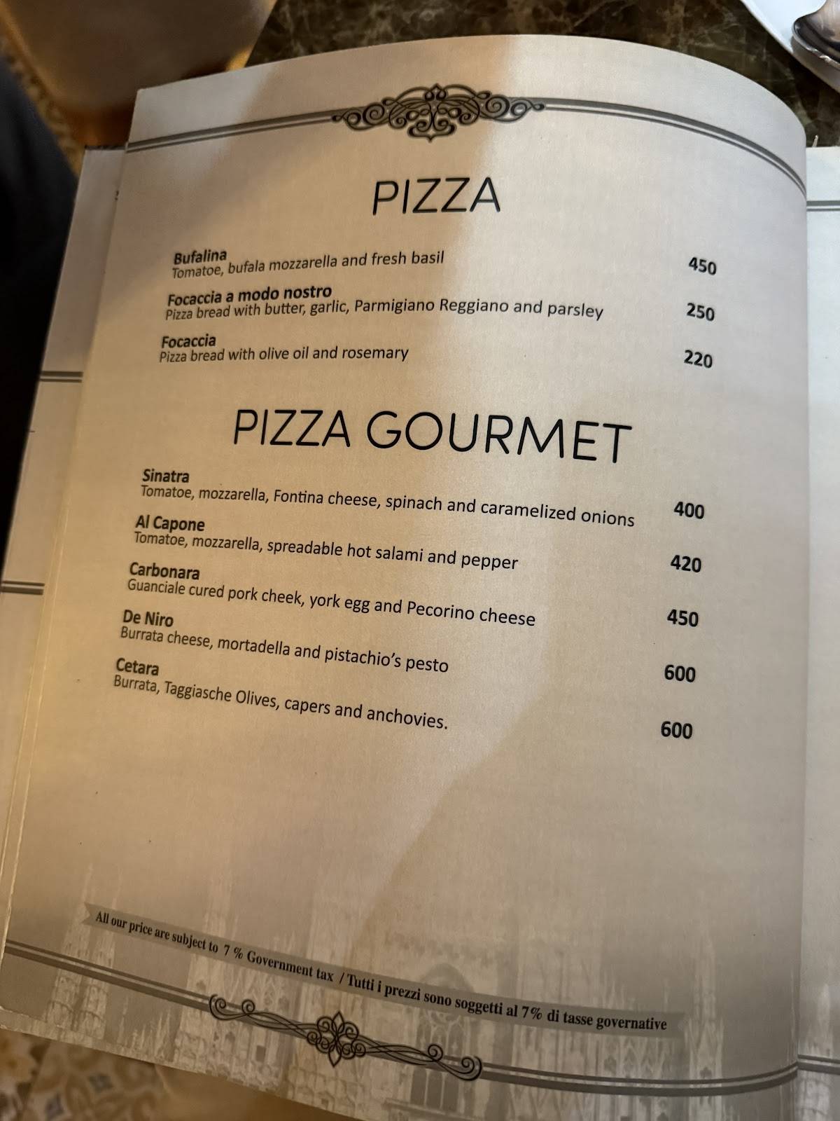 Menu at Duomo restaurant, Ko Samui