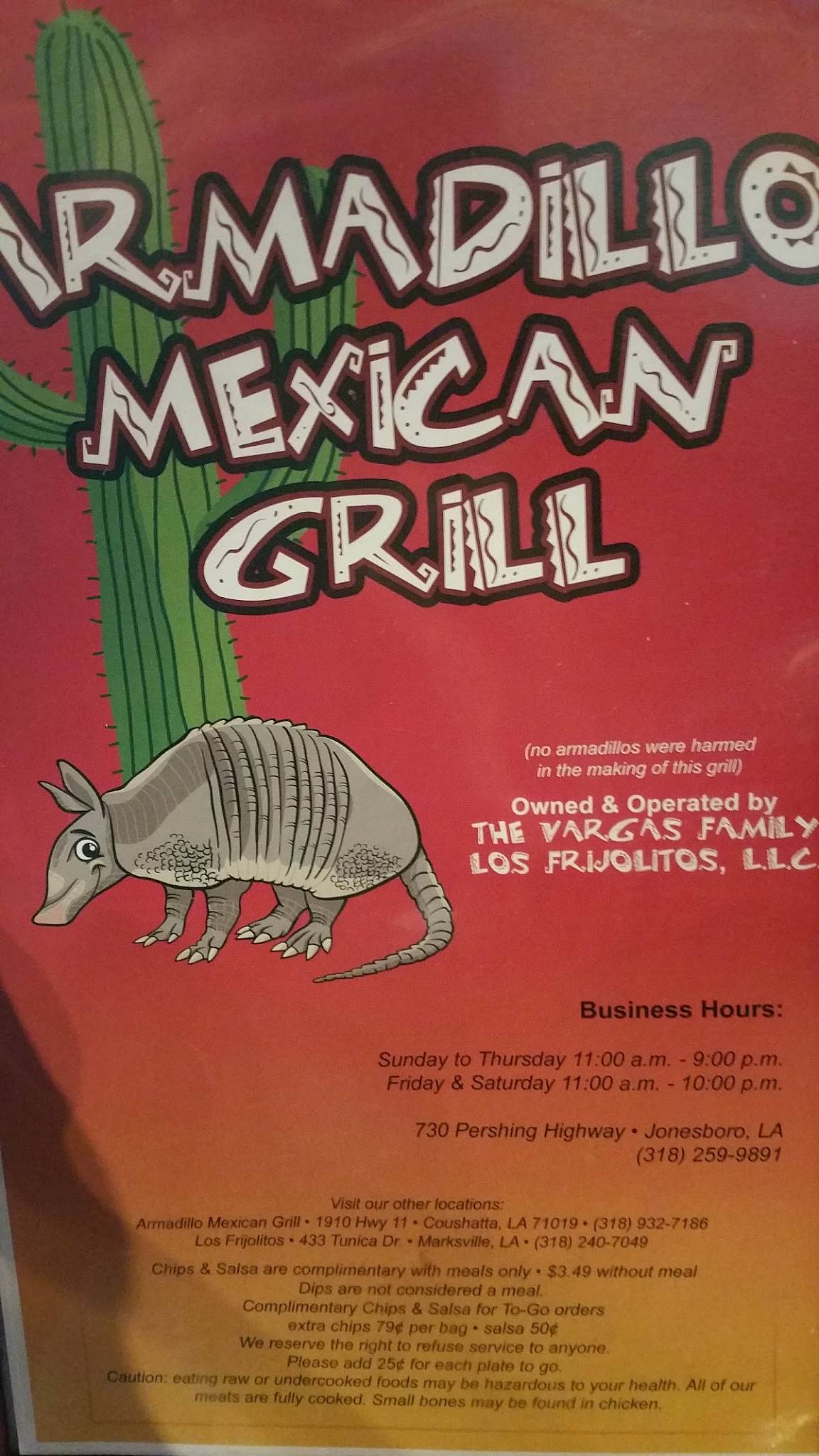 Menu at EL ARMADILLO GRILL restaurant, Jonesboro