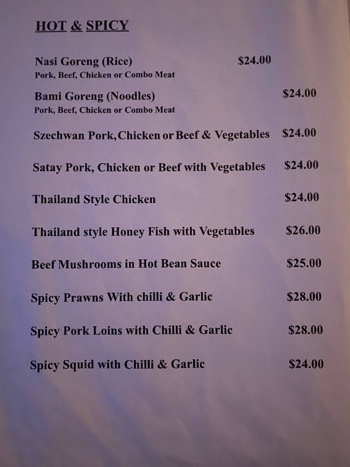 Menu at Eastern Egret Restaurant, Waikanae