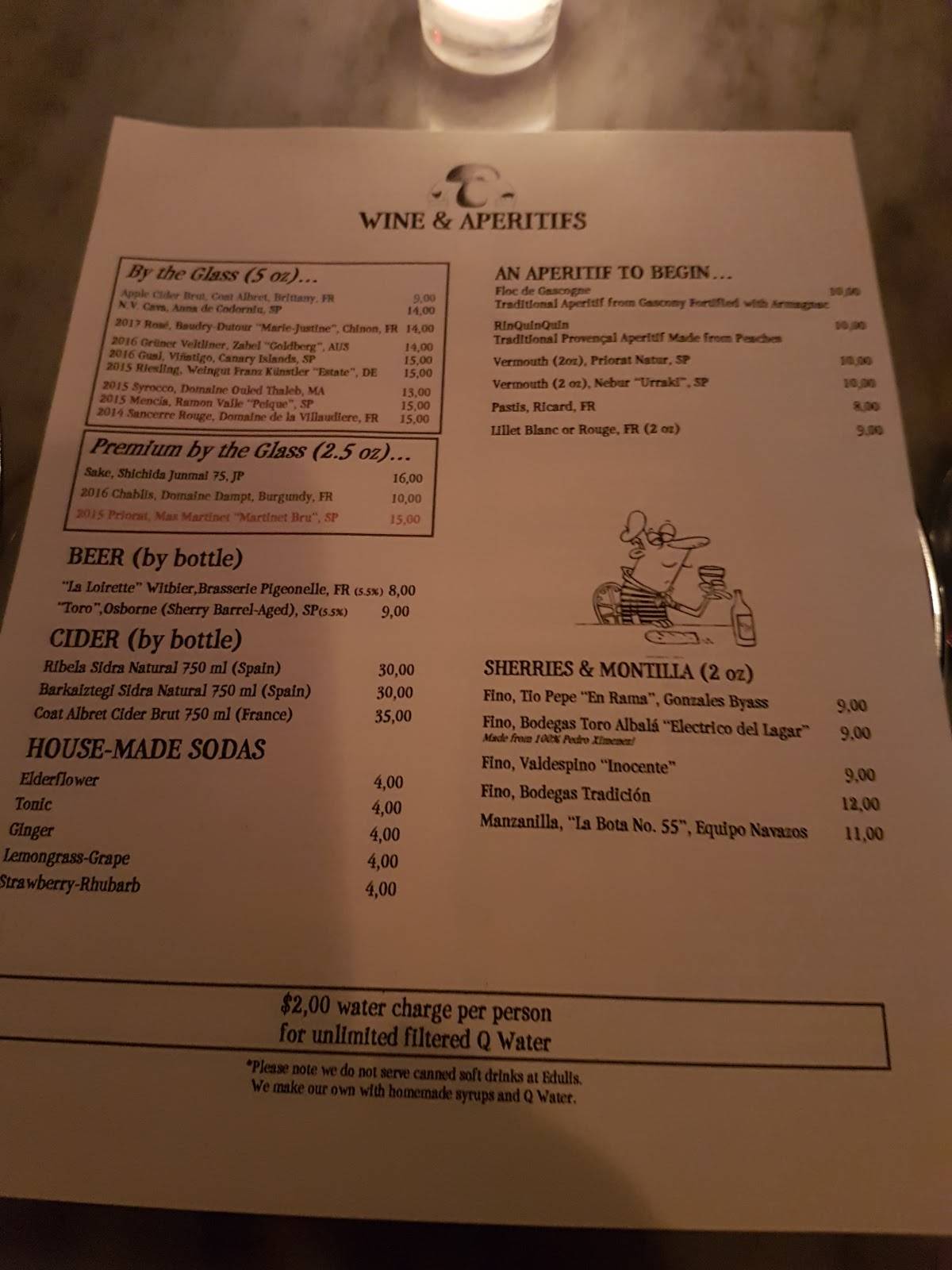 Menu at Edulis Restaurant, Toronto, 169 Niagara St