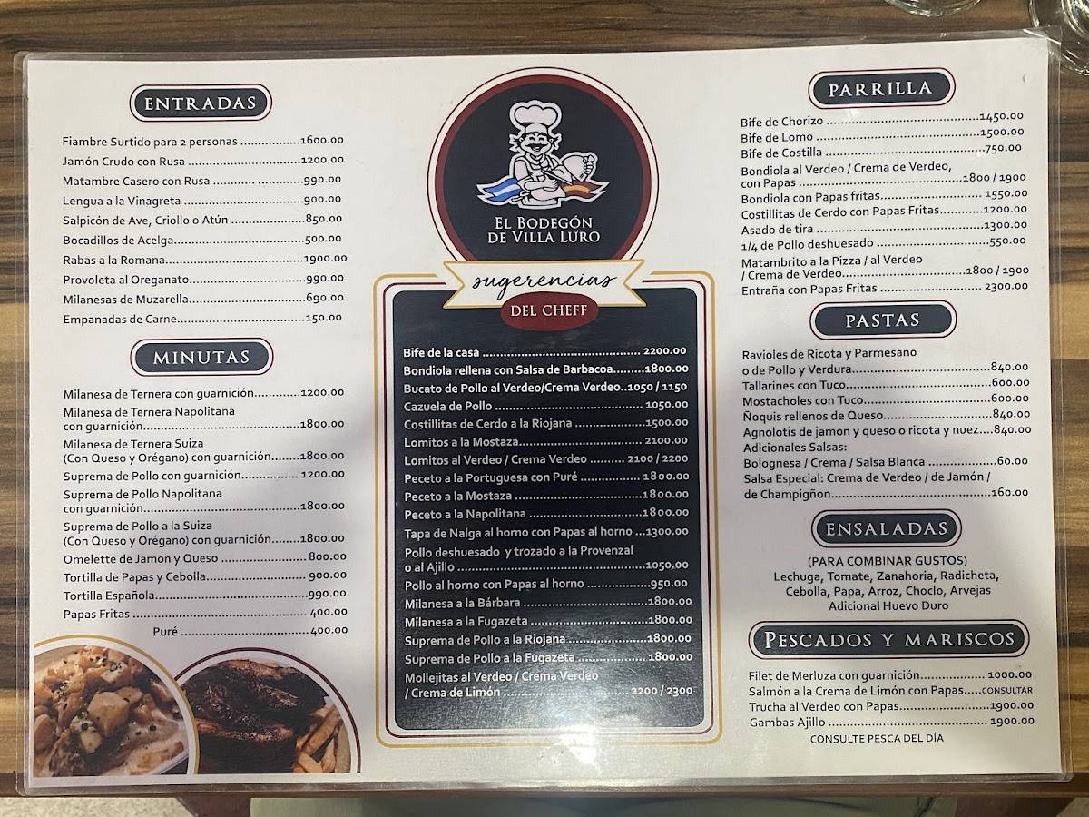 Carta del restaurante El Bodegón del Villa Luro, Buenos Aires