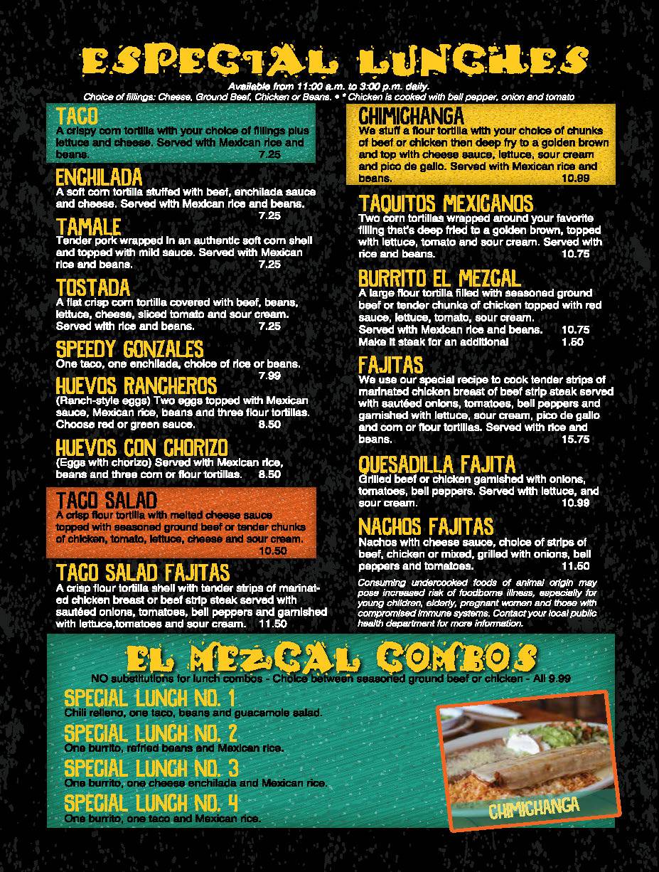 Menu at El Mezcal Restaurant, Wisconsin Rapids