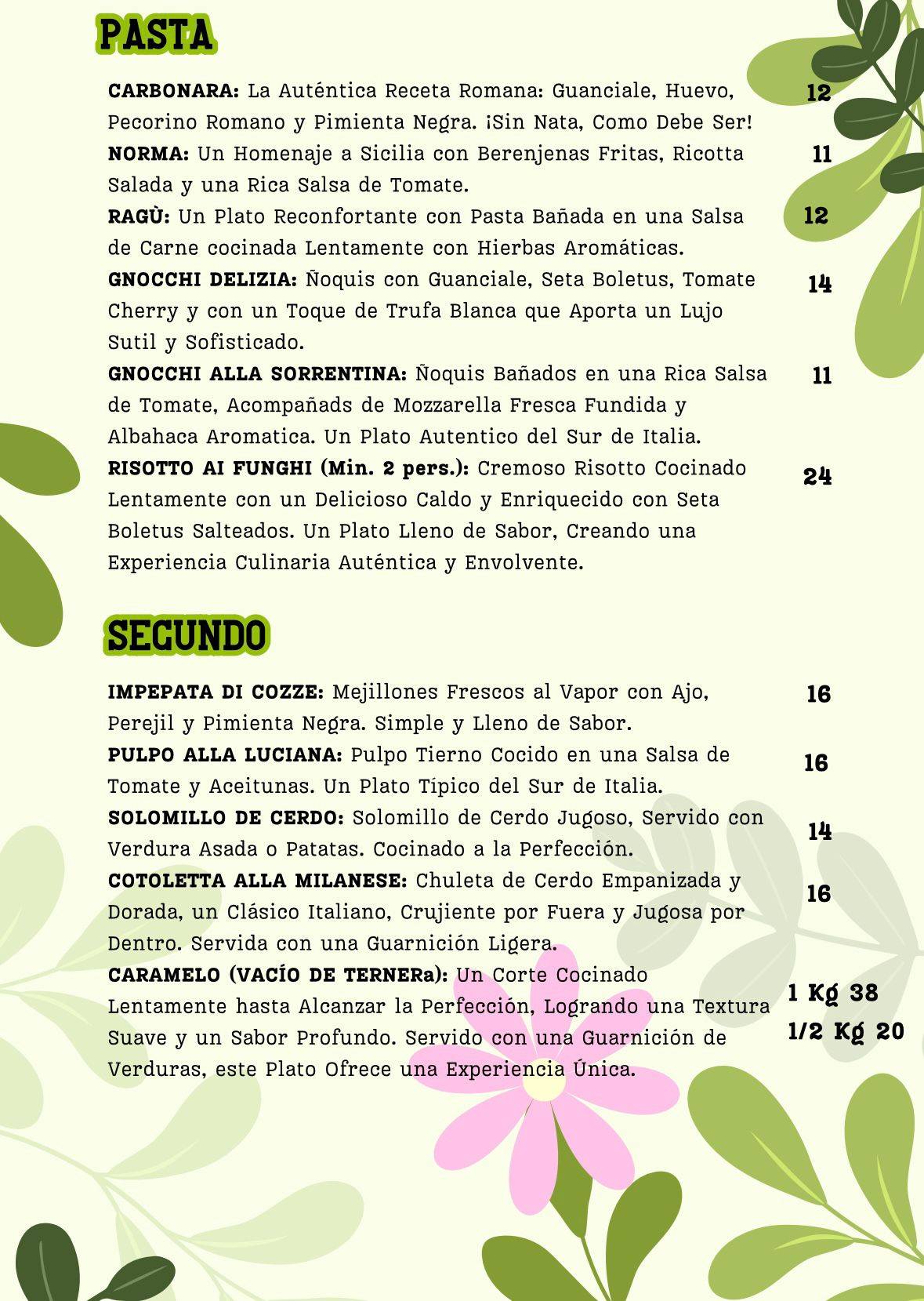 Menu at El Tipico Italiano restaurant, Villaricos