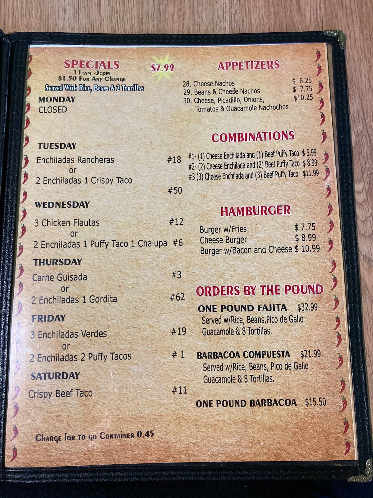 Menu at El cowboy restaurant grill, Seguin