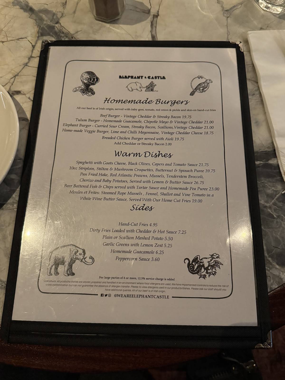 Menu at Elephant & Castle restaurant, Dublin, 82 N Wall Quay