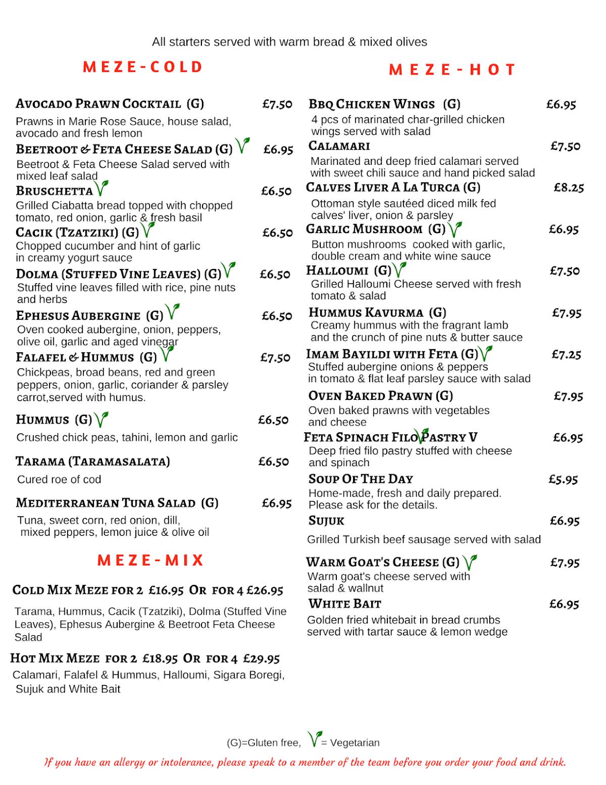 Menu at Ephesus Restaurant, Orpington, 243 High St.