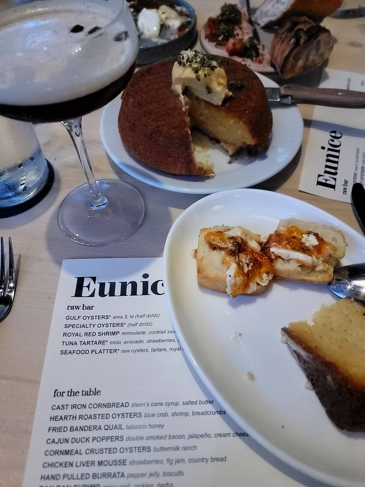 Menu at Eunice restaurant, Houston