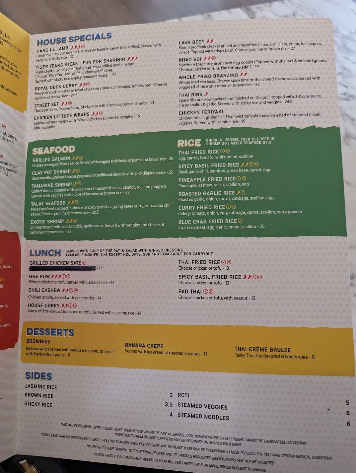 Menu at Exotic Thai restaurant, Davenport
