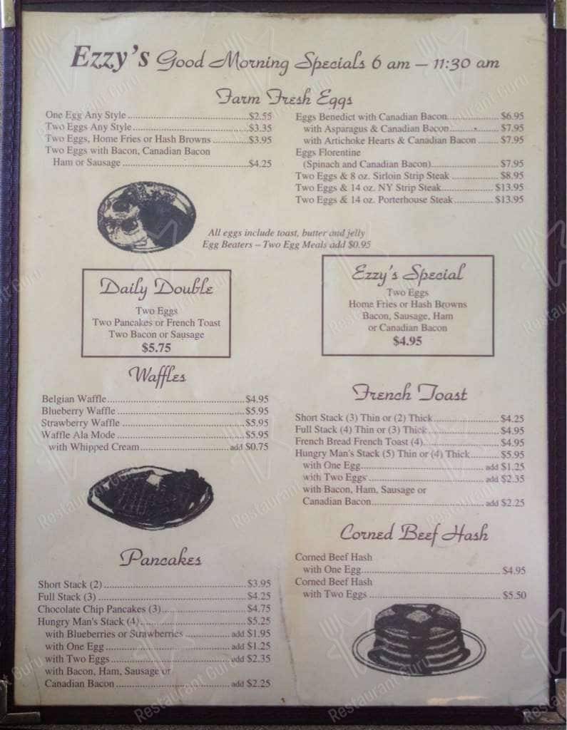 Menu at Ezzy's restaurant, Rochester, 885 Buffalo Rd
