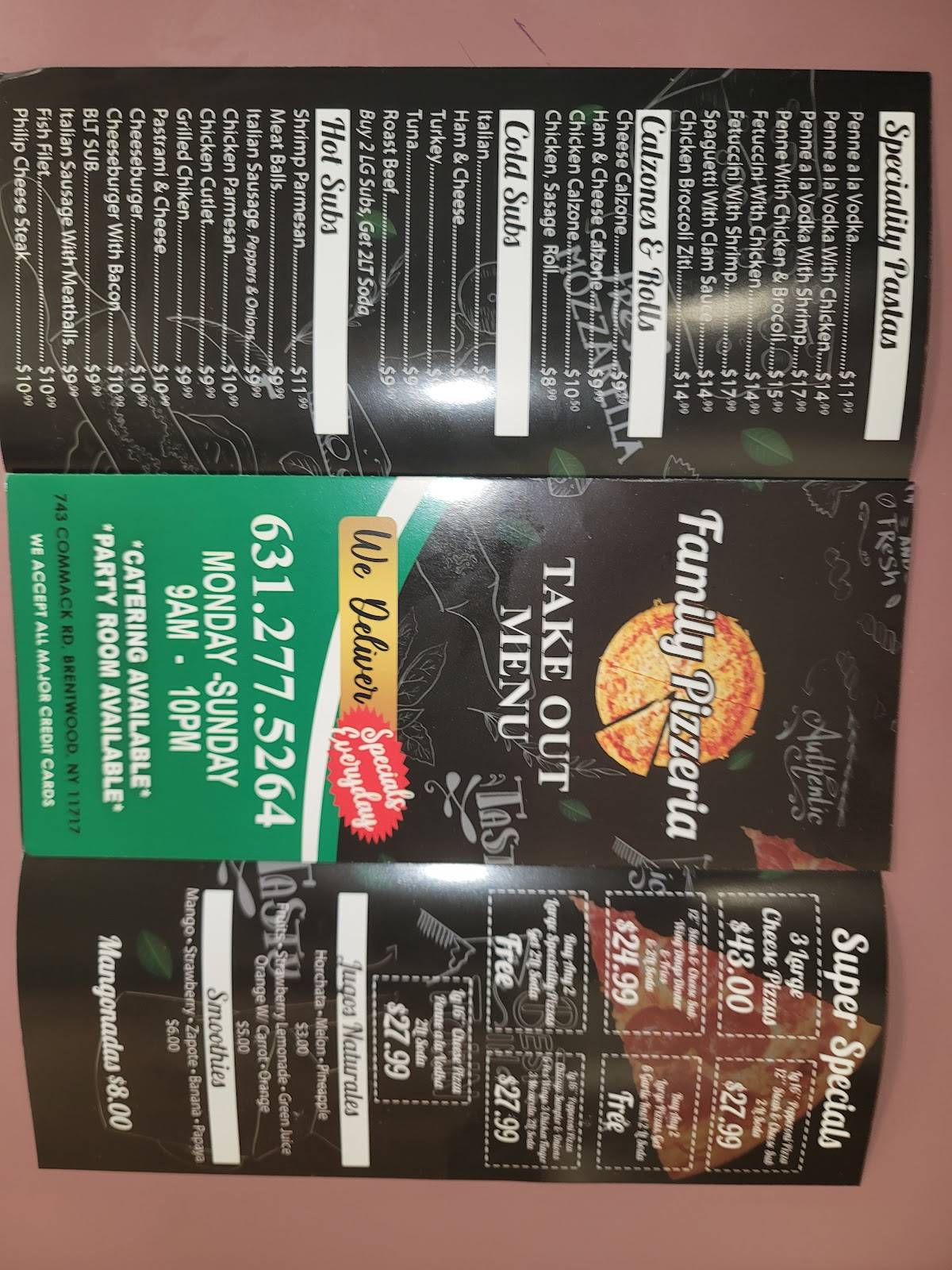 Menu at Family Pizzeria, Brentwood