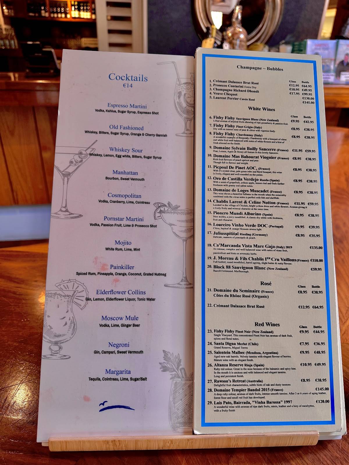 Menu at Fishy Fishy Kinsale restaurant, Kinsale, Crowleys Quay