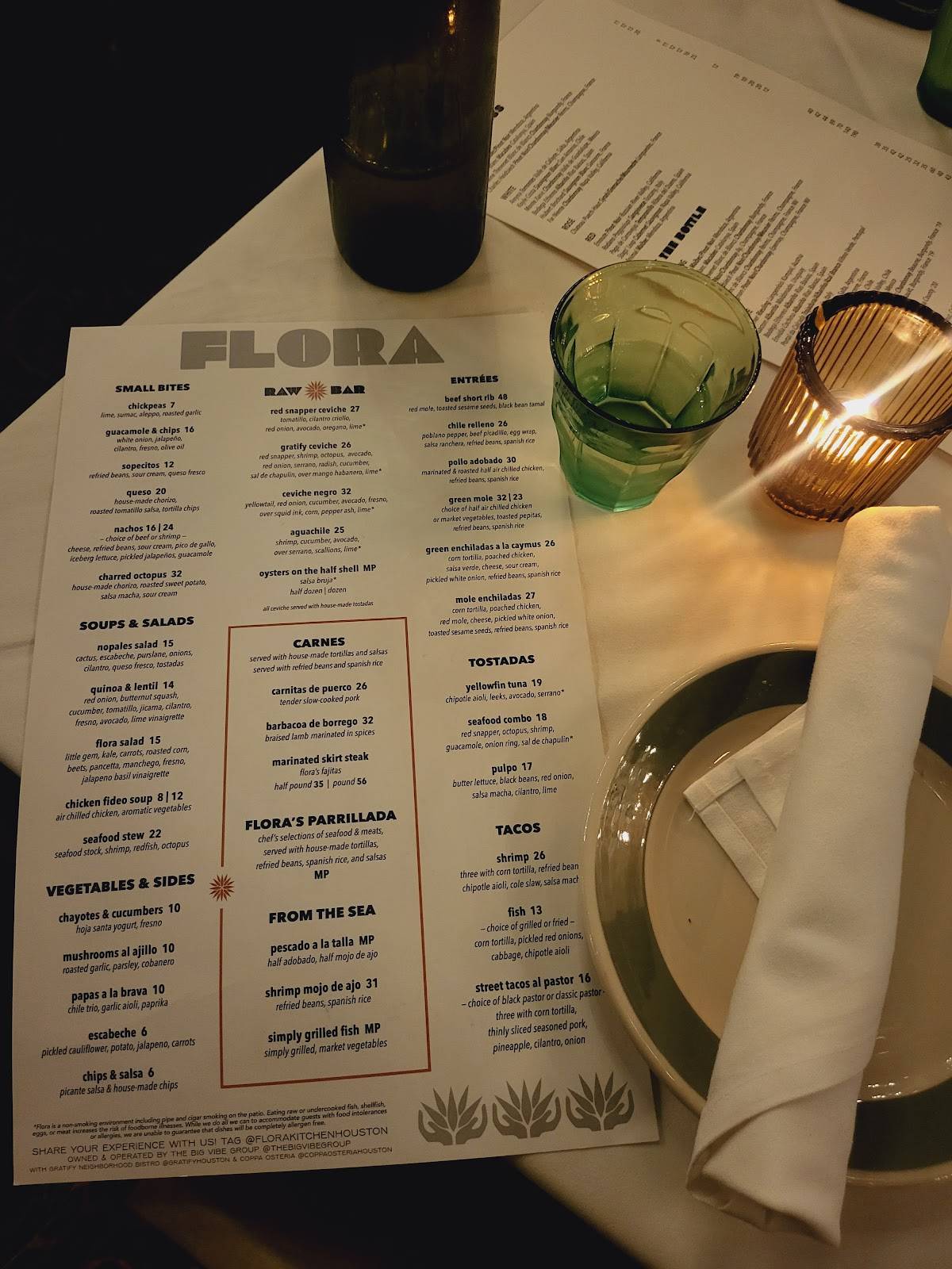 Menu at Flora restaurant, Houston