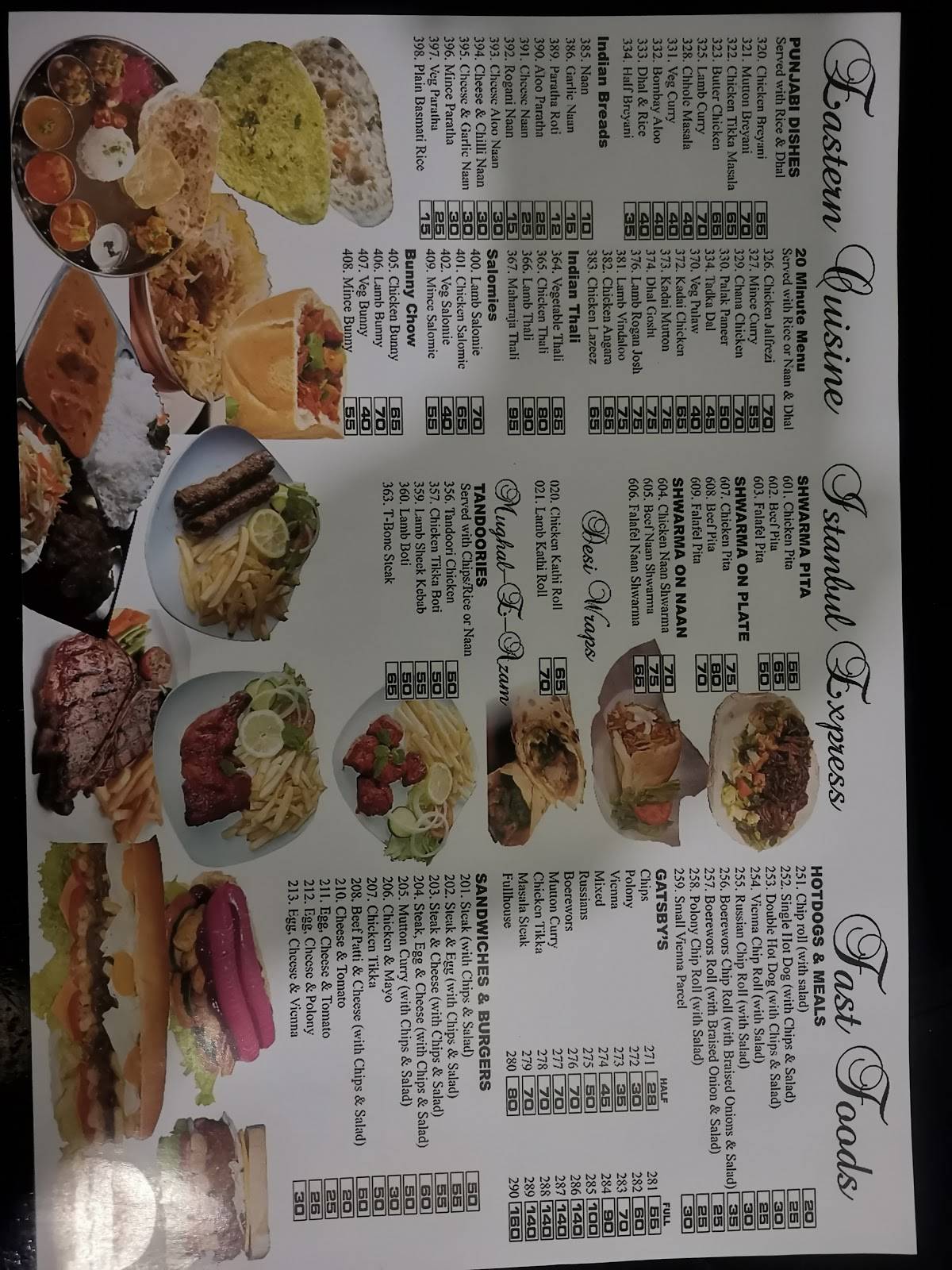 Menu at Food Inn Claremont restaurant, Cape Town, 135 Main Rd