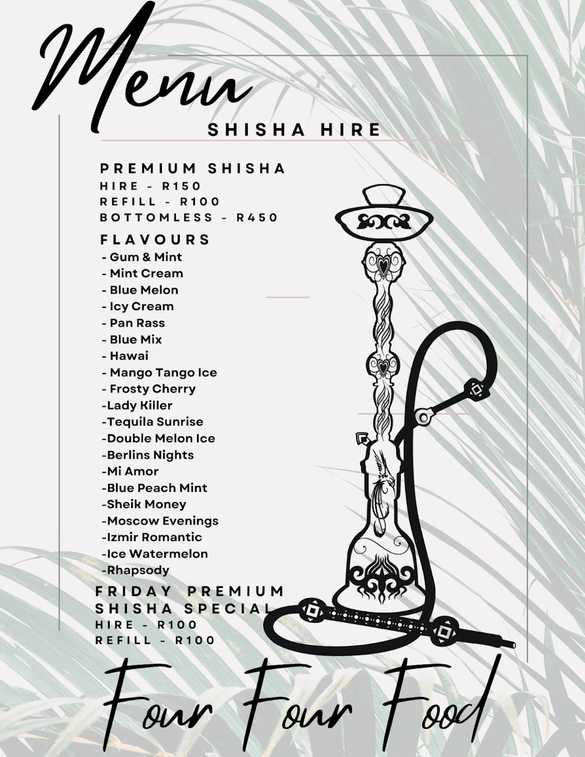 Menu at Four Four Bar & Restaurant, Bloemfontein