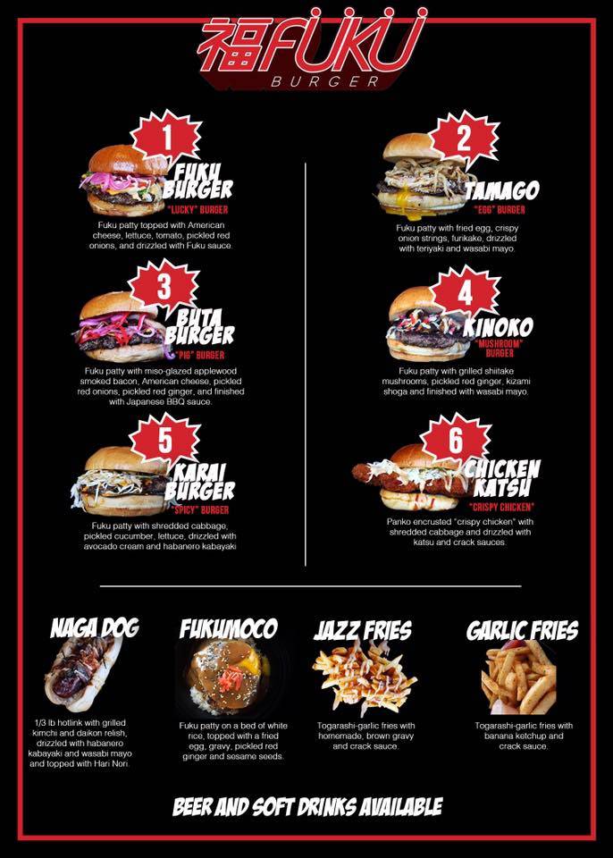 Menu at Fuku Burger Chinatown restaurant, Las Vegas, S Jones Blvd