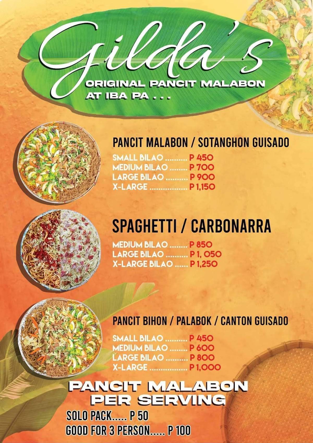 Menu at GILDA'S PANCIT MALABON (Lingayen Branch) restaurant, Lingayen